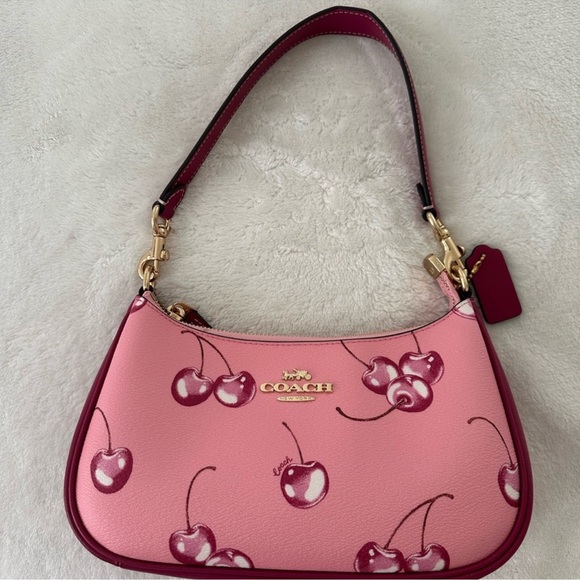 Coach | Bags | Coach Pink Shoulder Bag With Cherry Print | Poshmark